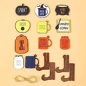 Halloween Farmhouse Decors for Tiered Tray for Living Room Bathroom Tiered Tray Decors Set Wooden Table Signs Tiered Tray Set Decorative Trays Signs Wood Sign Mini Signs Bedroom Wooden Decor