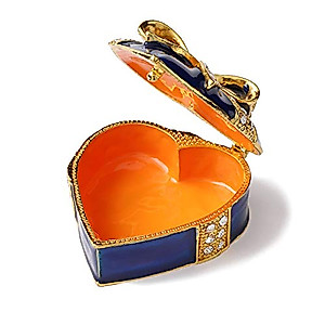 Furuida Love Heart Bow-knot Blue Jewelry Trinket Box Hand-painted Diamond Classic Ornaments Craft Gift for Birthday Thanksgiving Valentine's Day Christmas Mother's Day