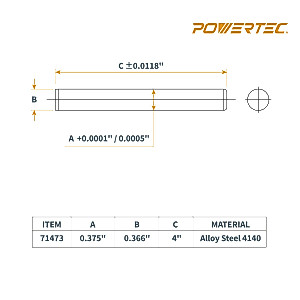 POWERTEC 71473-P2 Hardened Steel Dowel Pins 3/8" x 4" Long | Heat Treated and Precisely Shaped for Accurate Alignment – 8 Pack