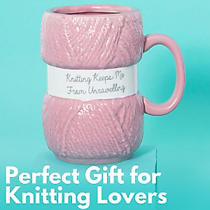 Boxer Gifts 'Knitting Keeps Me From Unraveling' Novelty Knitting Gift Mug | Light Pink Colour With Realistic Yarn Detailing | Amazing Christmas, Birthday Or Mother's Day Gift For Her