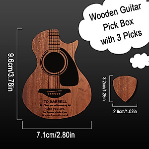 Custom Guitar Pick Holder with 3 Pcs Wooden Guitar Picks, Personalized Guitar Pick Case Box, Engraved Name,Text,Customized Gift for Dad,Husband,Boyfriend,Son,Friends