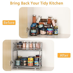 MOOACE 2 Pack Stackable 2-Tier Under Sink Cabinet Organizer with Sliding Storage Drawer, Sliding Basket Organizer for Kitchen, Bathroom, Pantry, Cabinet, Silver