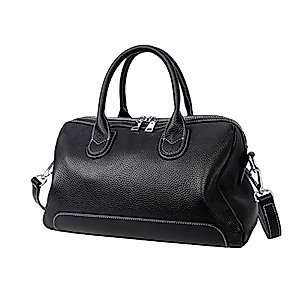 Iswee Genuine Womens Leather Handbags Tote Bag Doctors Bag Purse with Top Handle (Black)