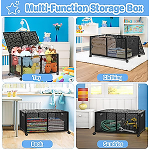 punemi Toy Box Storage, 2 Pack Metal Toy Organizers And Storage With Wheels, Large Toy Chest Box, Collapsible Toy Bin For Kids Playroom, Living Room, Nursery, Bedroom, Black