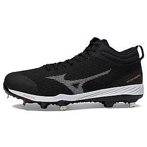 Mizuno Men's Dominant 4 MID Baseball Shoe, Black-White, 11.5