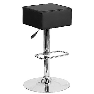 Flash Furniture Daniel 2 Pk. Contemporary Black Vinyl Adjustable Height Barstool with Square Seat and Chrome Base