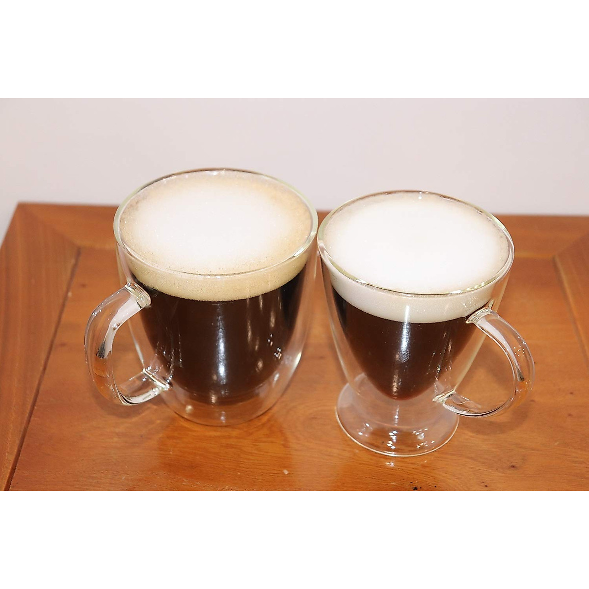 BothEarn Glass Coffee Mug Set of 2 - Double Wall Clear Espresso Cup with Large Handle, Great for Latte, Cappuccino and Juice, 19 Ounce (560 ml), BE026