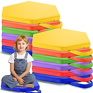 Suzile 12 Pcs 12'' Floor Cushions for Classroom Flexible Floor Seating with Handles Classroom Carpet Cushions for Kids Toddlers Daycare Preschool Furniture (Bright Color,Hexagon)