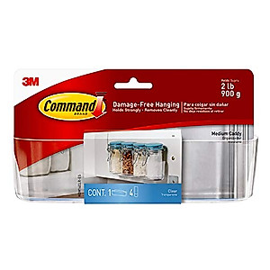 Command Medium Caddy, Clear, with 4 Clear Indoor Strips, Organize Damage-Free & Spray Bottle Hangers, 2 Pack, 2 Hangers, 4 Large Strips