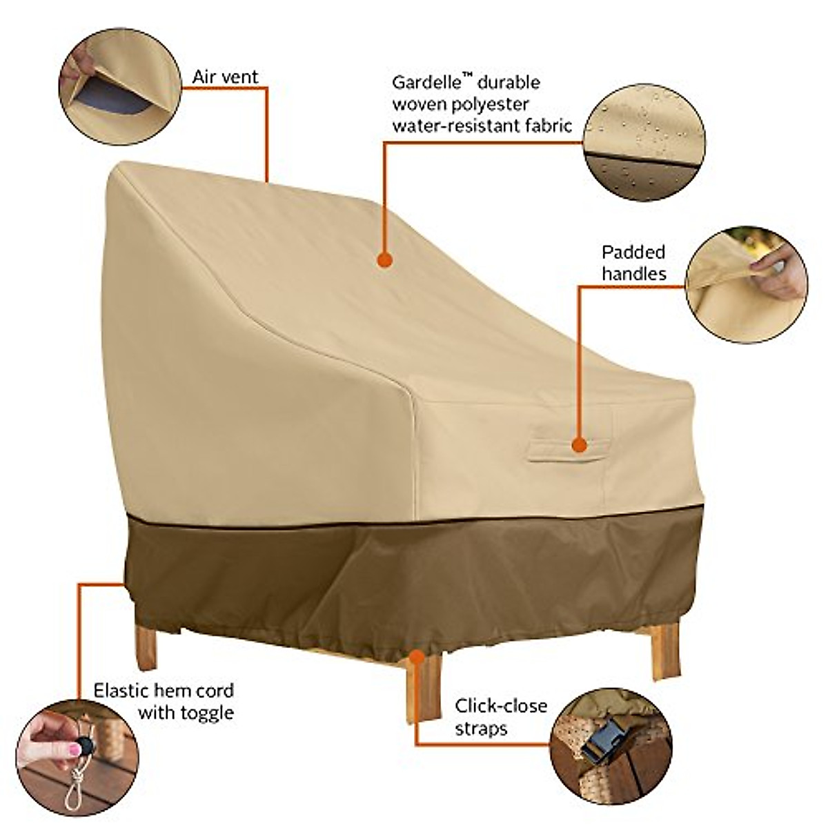 Classic Accessories Veranda Water-Resistant 38 Inch Deep Seated Patio Lounge Chair Cover, 2-Pack, Patio Furniture Covers