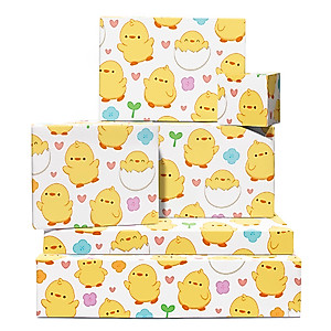 CENTRAL 23 Farm Animal Wrapping Paper - Cute Chicks - 6 Sheets of White Gift Wrap - Floral - For Birthday Baby Shower Baptism - Recyclable