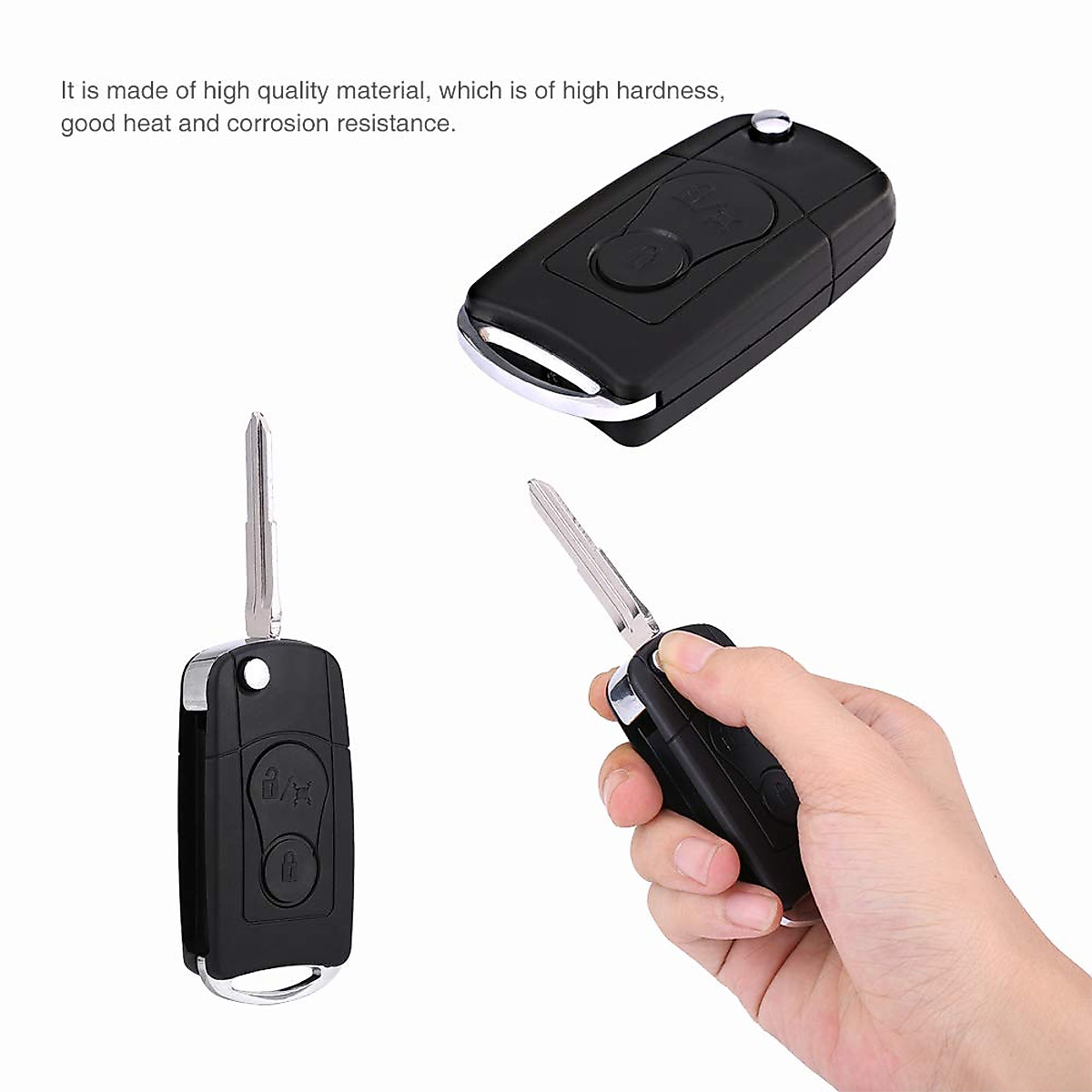 Key Shell, Flip Folding Remote 2 Buttons Car Key Fob Shell Case for Actyon Kyron Rexton