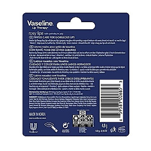 Vaseline Lip Therapy Care Rosy, Fast-Acting Nourishment, Ideal for Chapped, Dry, Cracked, or Damaged Lips, Lip Balm, 4-Pack, 0.16 Oz Each