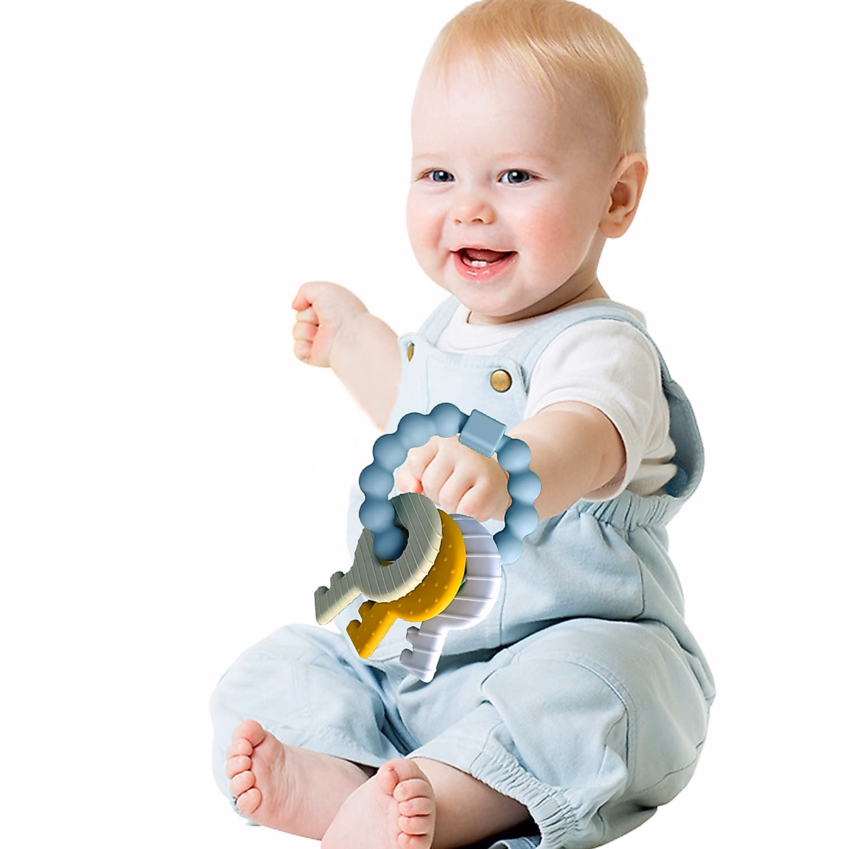 Baby Keys Teether Toys,Silicone Teething Toys for 3+ Months,Teething Keys Toy for Infants-Soft & Raised Texture to Soothe Gums,BPA Free (Deep Blue)