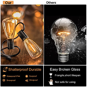 DAMAING Outdoor LED 100 FT Patio String Lights,52 ST38 Shatterproof Edison Style LED Bulbs,Vintage Plastic String Lights Waterproof for Bistro Gazebos Backyard Balcony Porch.