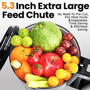 ATSENT Cold Press Juicer,Slow Masticating Juicer Machines with 5.3" Large Feed Chute for Most Fruits and Vegetables,Easy to Clean Lemon Orange Juicer with 250W Motor and High Juice Yield