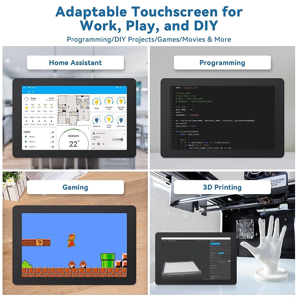 SunFounder Latest 10 Inch DIY Touch Screen for Raspberry Pi 5, IPS HD 1280x800 LCD, HDMI, DC 12V/5A, Output 5V/5A, 10-Point Touch, No Driver, Dual Speakers, 16:10, Compatible with RPi 5/4/3/Zero 2W