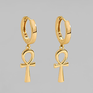 DREMMY STUDIOS Gold Ankh Cross Earrings for Women 14K Gold Plated Ankh Cross Drop Dangle Earrings Egyptian Religious Faith Jewelry for Women Men