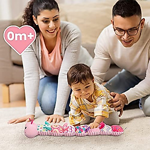 Sumobaby Infant Baby Musical Stuffed Animal Activity Soft Toys with Multi-Sensory Crinkle, Rattle and Textures, for Tummy Time Newborn 0-3-6-12 Months Girls, Caterpillar, Pink
