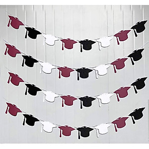 Maroon Graduation Party Decorations/Maroon Grad 2023 4pcs Graduation Hat Banner Garlands Glitter Burgundy White Black for 2023 Graduation Party Supplies