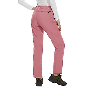 MAGCOMSEN Women's Hiking Pants Waterproof Insulated Snow Ski Pants Fleece Lined Winter Pants Warm Outdoor Hunting Pants Grey Pink L
