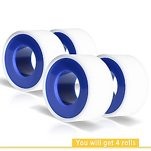 VOTMELL 4 Rolls 3/4 Inch(W) X 520 Inches(L) Teflon Tape,for Plumbers Tape,Plumbing Tape,PTFE Tape,Thread Tape,Plumber Tape for Shower Head,Pipe Sealing,Thread Seal,White