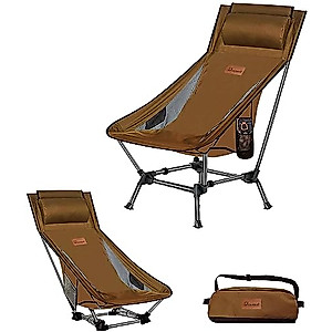DRAXDOG Camping Chair, 2 Way Compact Backpacking Chair, Portable Folding Chair, Beach Chair with Side Pocket, Lightweight Hiking Chair 0011 (Coffee)
