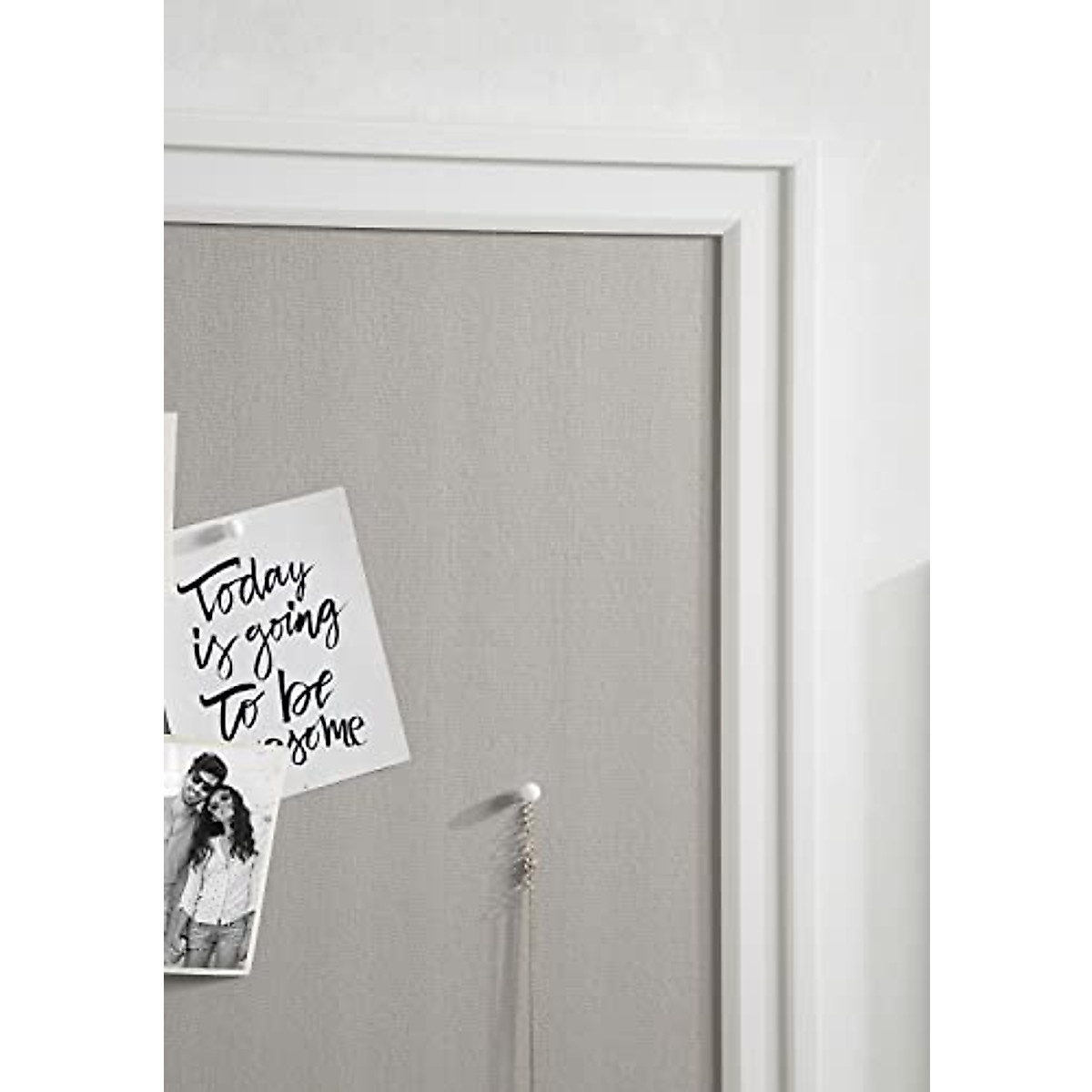 DesignOvation Bosc Framed Gray Linen Fabric Pinboard, 23.5x29.5, White