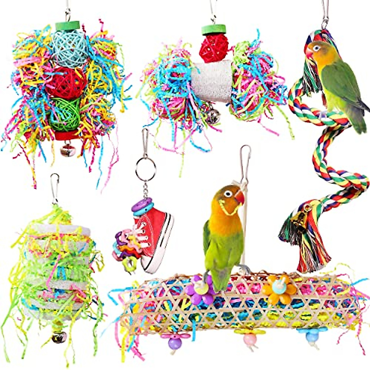 PBIEHSR Parakeet Bird Shredding Toys, Cockatiel Loofah Foraging Toys Shredder Chewing Toy for Conures, Love Birds, Budgie, Small Parrots