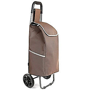Shopping Trolley on Wheels Multi Function Shopping Cart Travel Elderly Cart Collapsible Portable Cart Luggage Cart Lever Car Trolley Storage Hand Trucks,Light Brown ,