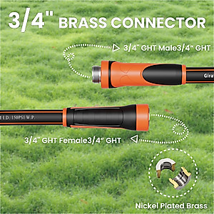 Giraffe Tools Garden Hose 25ft x 5/8", Water Hose Heavy Duty, Flexible, Lightweight Hybrid Hose with Swivel Handle, Male to Female Fittings, Burst 600 PSI