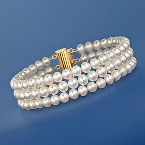Ross-Simons 5-5.5mm Cultured Pearl 3-Strand Bracelet With 14kt Yellow Gold. 8 inches