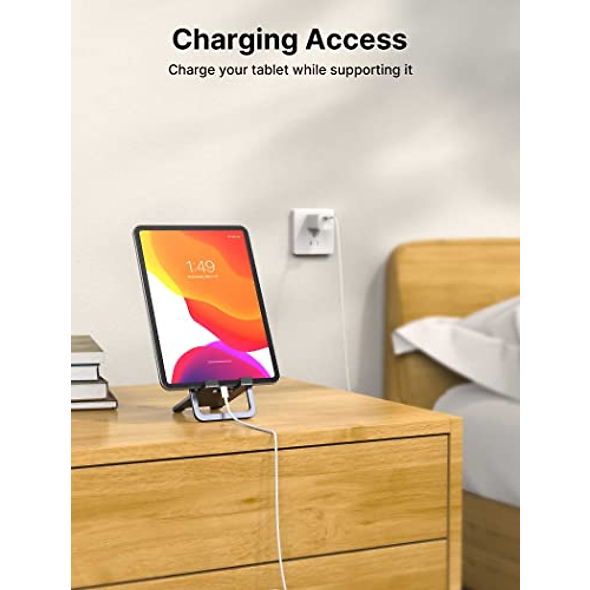 JSAUX Universal Tablet Stand, Portable Foldable Tablet Holder for Desk Compatible with iPad Mini/Air, Samsung Galaxy Tab, Kindle Fire, Steam Deck, Switch, ROG Ally, iPhone and Other Tablets-Gray