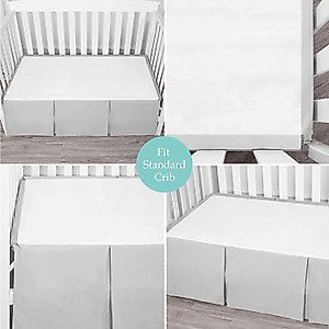 Pleated Crib Bed Skirt, 800TC 100% Egyptian Cotton, Nursery Crib Toddler (28” x 52” x 14’’) Bedding Skirt for Baby Boys or Girls - Silver