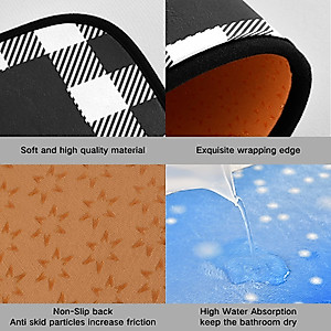 Buffalo Plaid Checked Coffee Time Kitchen Mat Set of 2 Anti-Fatigue Kitchen Rug Set Non Slip Washable Cushioned Memory Foam Kitchen Runner Rugs and Mats Comfort Mat for Farmhouse Doormat Bathroom