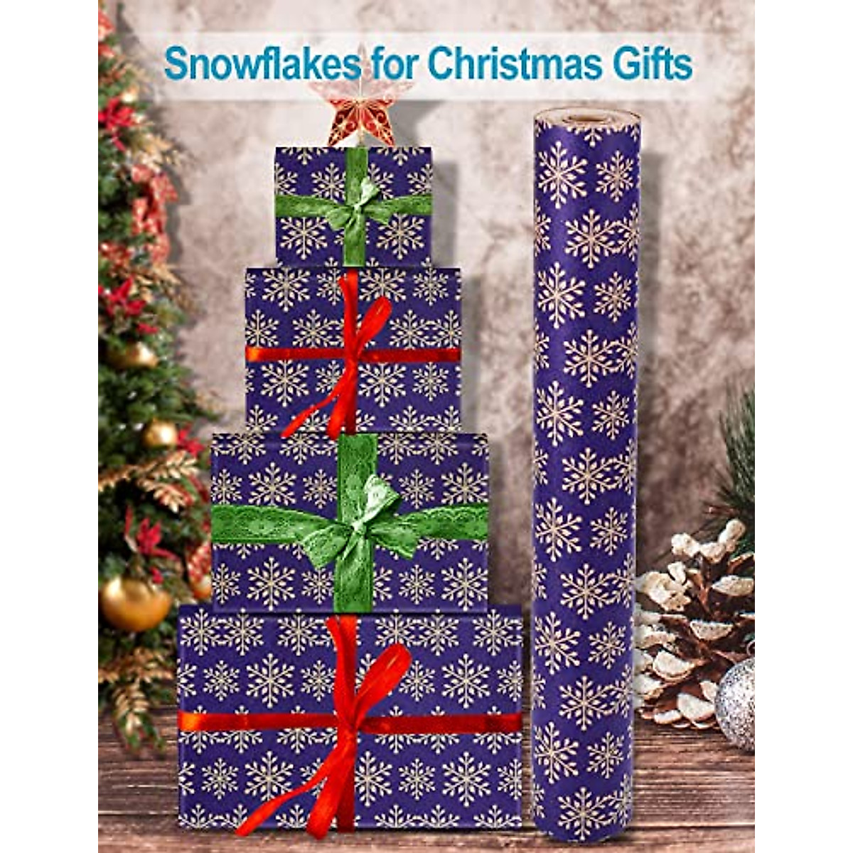 TOYPOPOR Christmas Wrapping Paper Roll 17in x 100ft (44CM x 30M), Eco-Friendly Recyclable Kraft Paper for Kids Boys Girls Man Women Gifts, Presents, Arts & Crafts, Traditional Festive Design