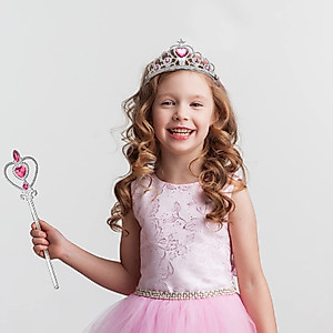Yinder 12 Princess Party Favors Costume Dress up Accessories Set Included Gift Bags Princess Plastic Crown Tiara Rings and Wands Christmas Birthday Party Jewelry(Elegant Style)