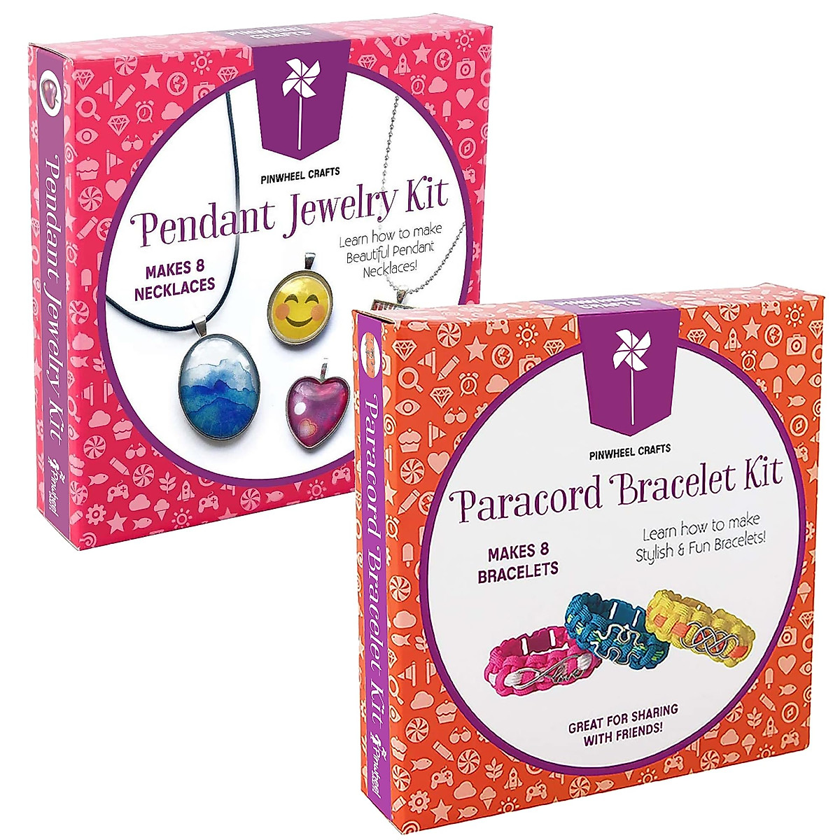 Pendant Jewelry Kit & Paracord Bracelet Kit Bundle - Fun DIY Arts and Crafts Project for Kids Ages 6 7 8 9 10 11 12 - Great Gifts for All Occasions