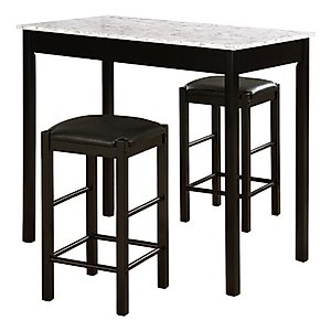 Linon Tifton Three Piece Wood Faux Marble Tavern Set in Black