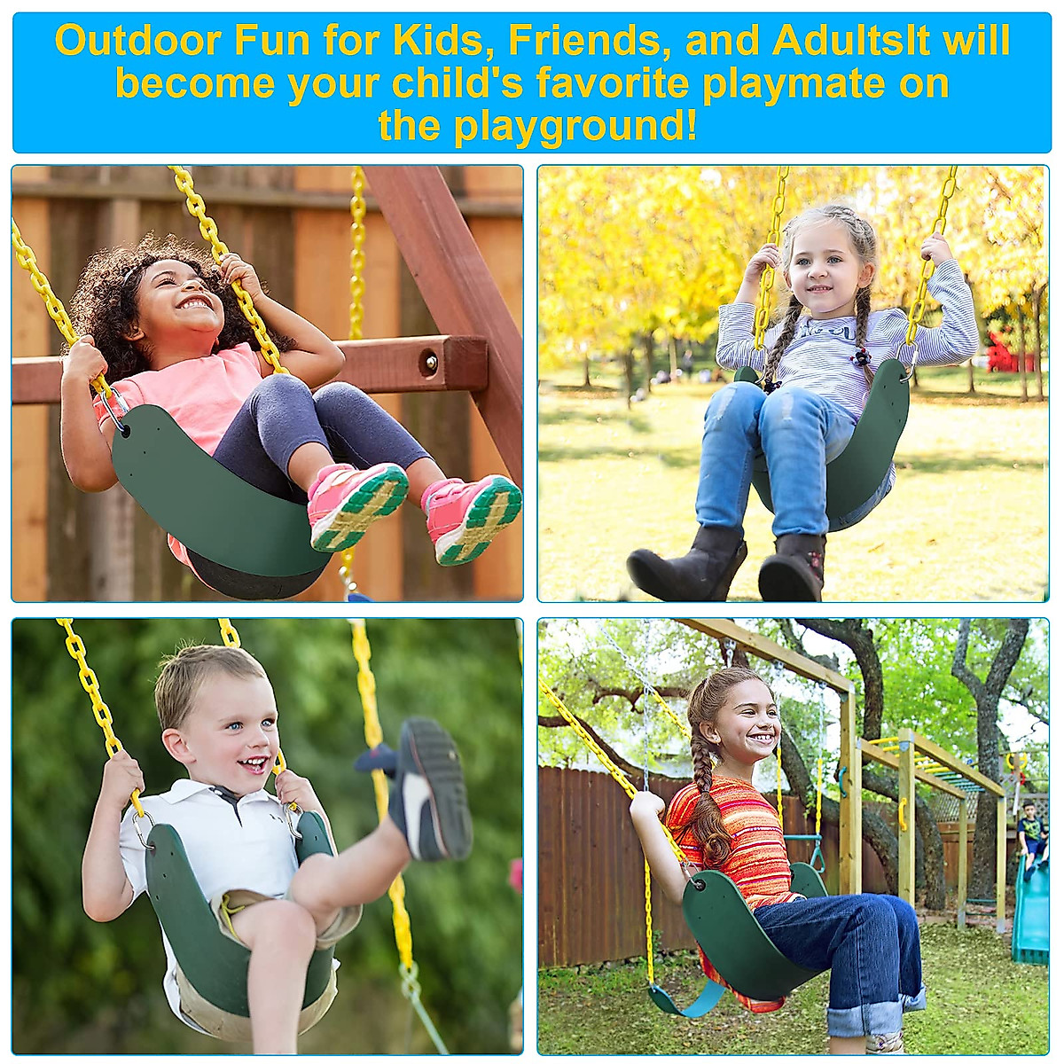 AGPTEK EVA Soft Plastic Swing Set, Seat with 66 Inch Heavy-Duty Rust-Resistant Chains, Suitable for Kids and Adults up to 250 lbs for Outdoors, Playground, Jungle & Gym