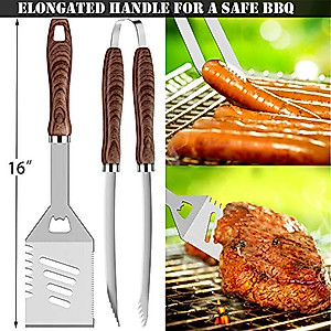 ROMANTICIST 26pcs Grilling Accessories Kit for Men Women, Stainless Steel Heavy Duty BBQ Tools with Glove and Corkscrew, Grill Utensils Set in Portable Canvas Bag for Outdoor,Camping,Backyard,Brown