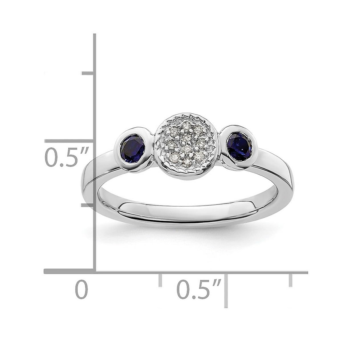 925 Sterling Silver Bezel Polished Prong set Stackable Expressions Db Round Created Sapphire and Dia. Ring Size 8 Jewelry for Women
