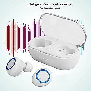 True Wireless Earbuds Bluetooth Headphones,Stereo Bluetooth 5.0 Headset with Wireless Charging Case,Touch Control Design,for Sport Work Travel Home Office(White Blue)