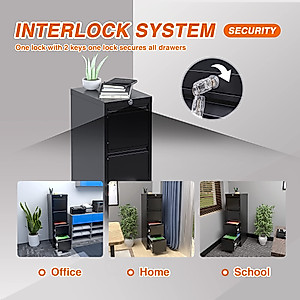 METAN 4 Drawer File Cabinet with Lock, Metal Vertical File Cabinet for Home Office, Locking Steel Filing Cabinet for Hanging Letter/Legal Folders, Black