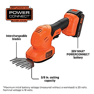 BLACK+DECKER 20V MAX* POWERCONNECT 3/8 in. Cordless Shear Shrubber Kit (BCSS820C1)