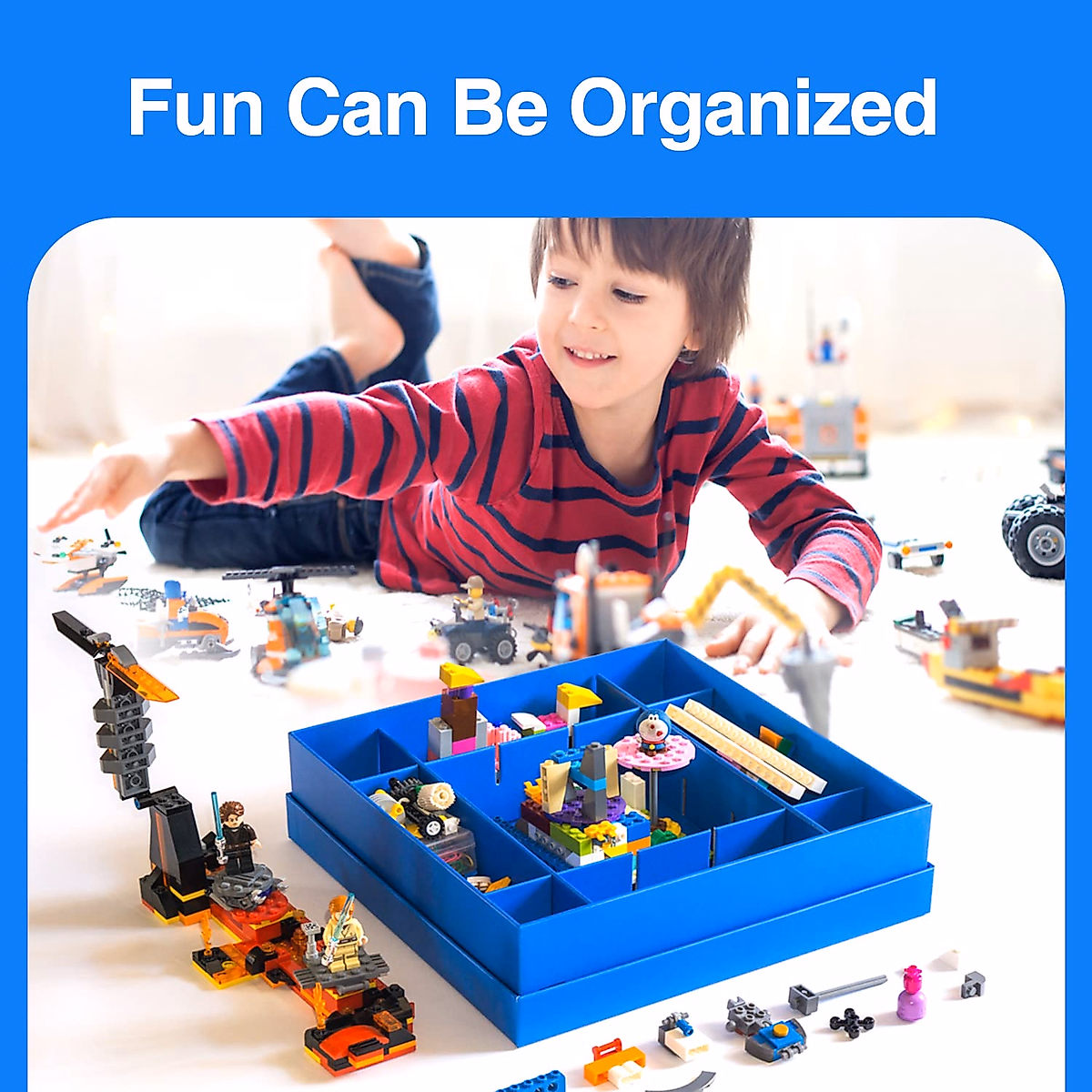 Blue Lake ECOLIFE Storage Box for storing Lego Toys Recyclable Plastic Free Toys Crafts Storage Organizer for Kids Environmentally Friendly (Blue)