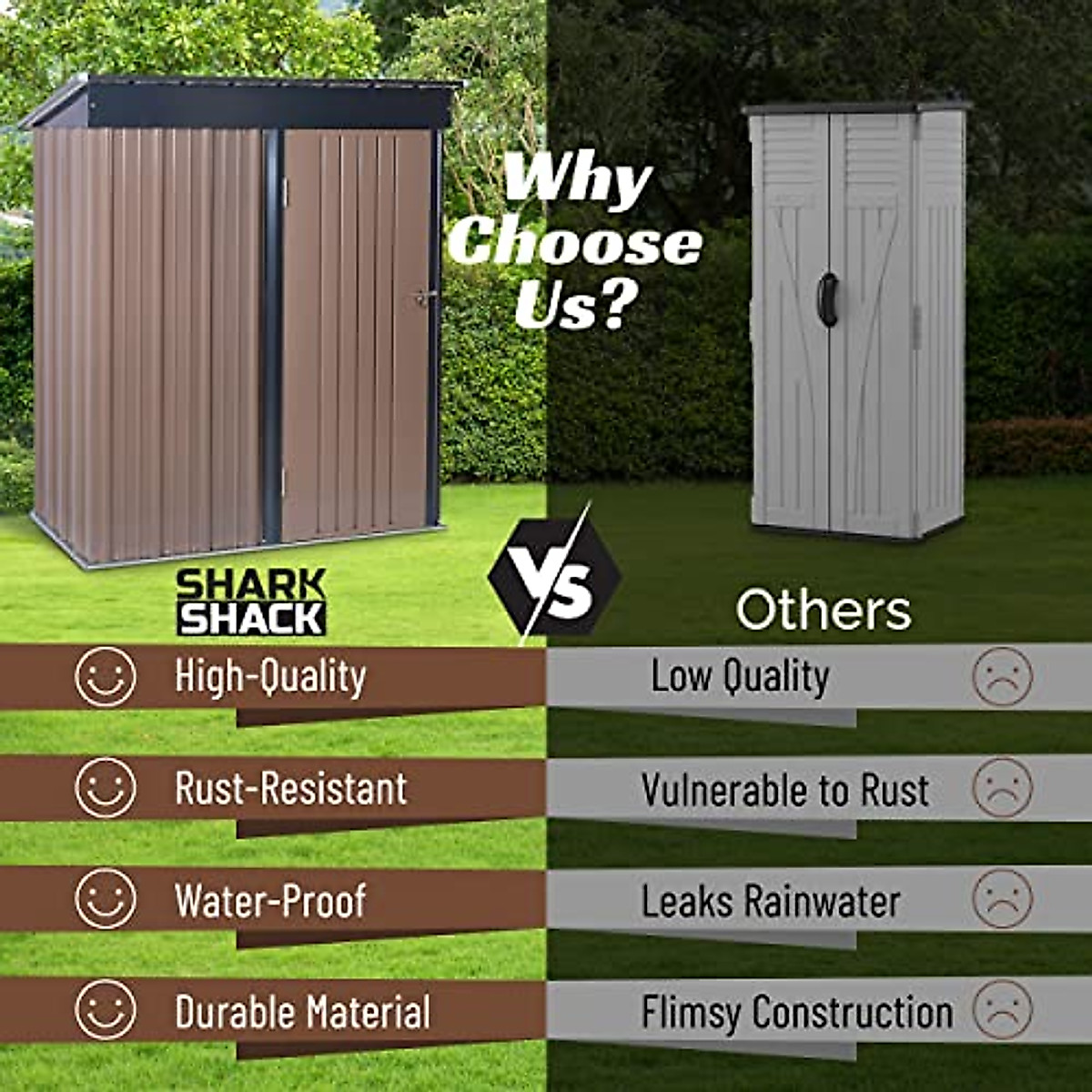 Shark Shack Outdoor Storage Shed | 6x5.3x3 ft Outdoor Shed with 2 Adjustable Shelves | Anti-Rust Steel Garden Shed | Sheds & Outdoor storage clearance for Garden Tools and Lawnmower - Black/Grey