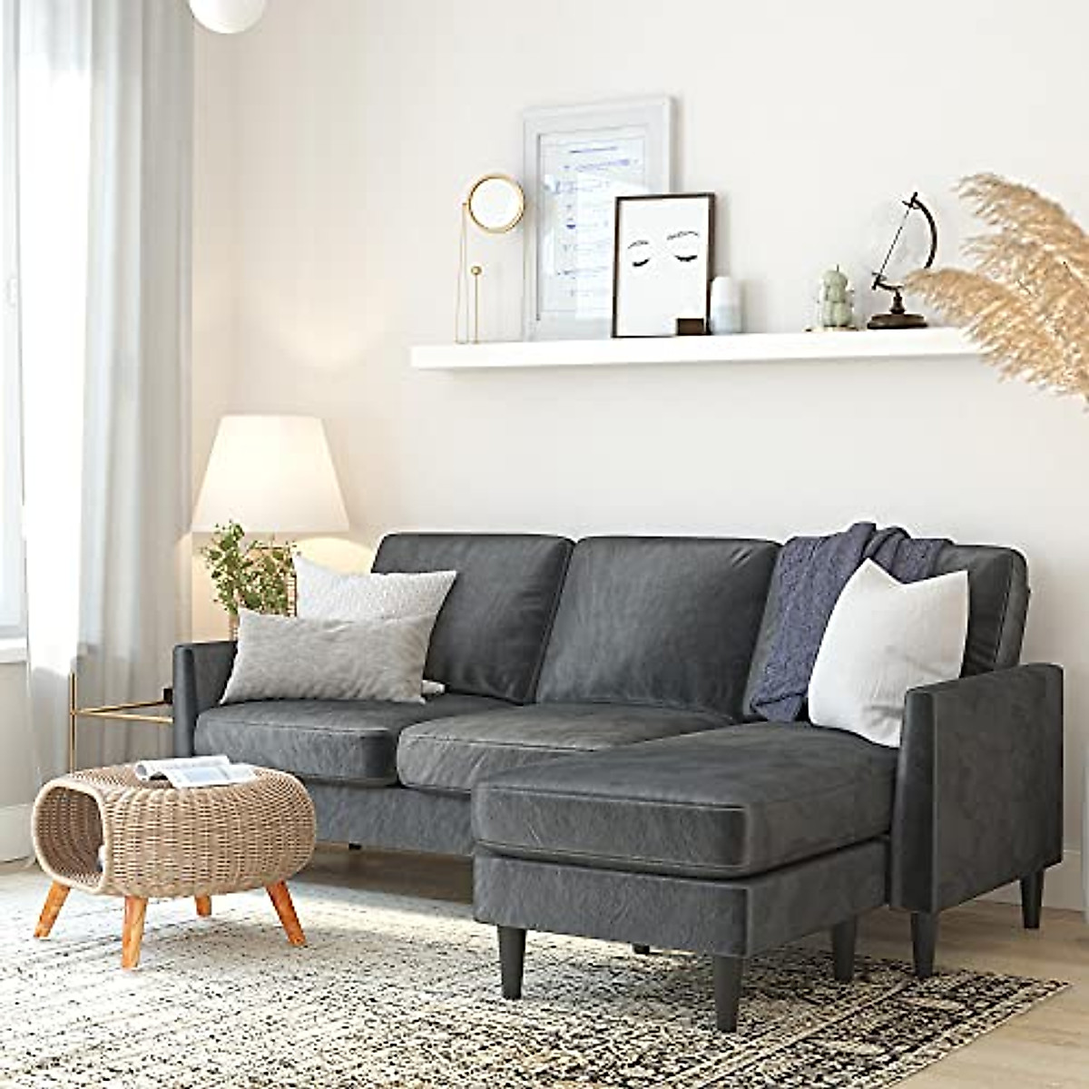 Mr. Kate Winston Reversible Sofa Sectional, Dark Gray Velvet