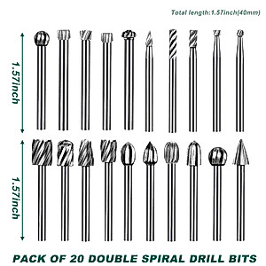 Liphontcta 20pcs Rotary Tool Wood Carving Bits Set,1/8 Inch(3mm) Garden Sculpture Outdoor Decoration