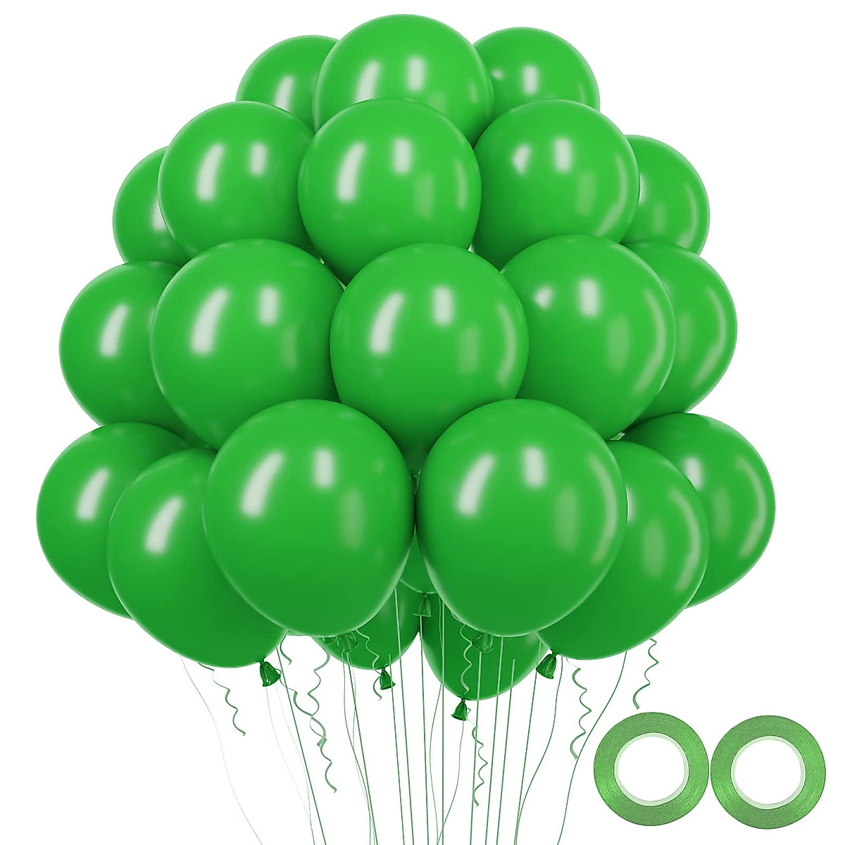 RUBFAC Green Balloons Latex Party Balloons, 100pcs 12 Inch Green Helium Balloons for Party Decoration Like Birthday Party, Baby Shower, Gender Reveal, Anniversary, Jungle Party (with Green Ribbon)